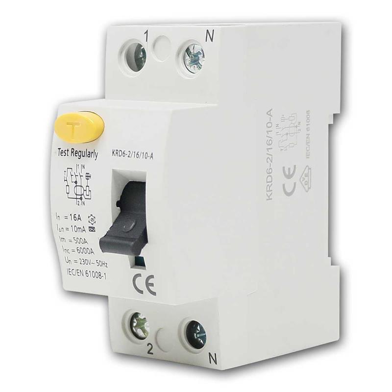 Fehlerstromschutzschalter/RCD KRD6-2/16/10-A, 2P, 16A, 10mA